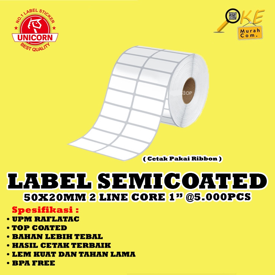 Jual Stiker Label Barcode Semicoated 50x20mm / 50x20 mm / 50 x 20 mm 2 Line Core 1" 5.000pcs ...
