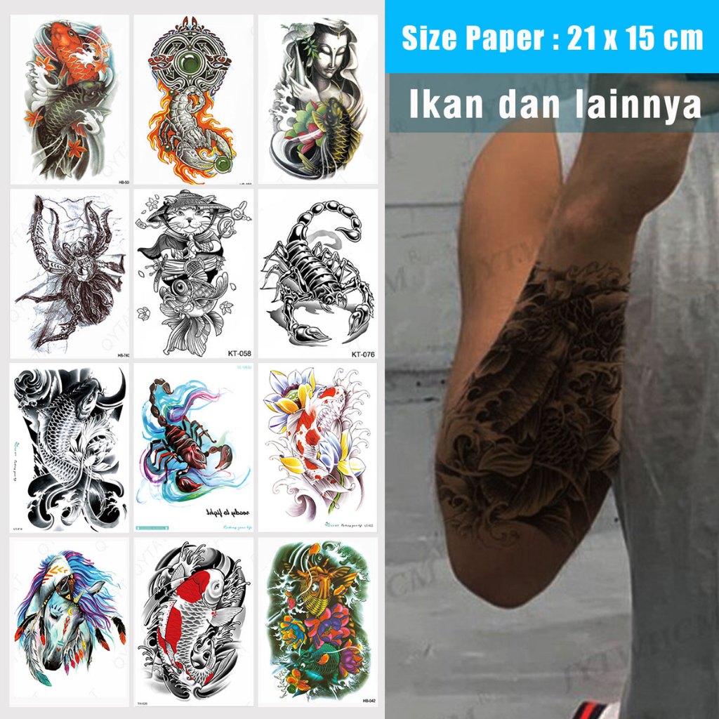 Jual Sticker Tato Temporary Desain Ikan Koi, Naga, dan Motif Unik untuk ...