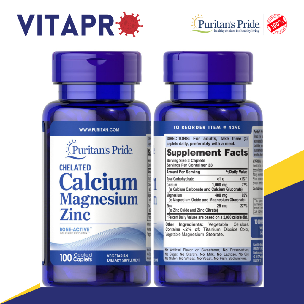 Jual Puritan Pride Chelated Calcium Magnesium Zinc 100 kaplet Original ...