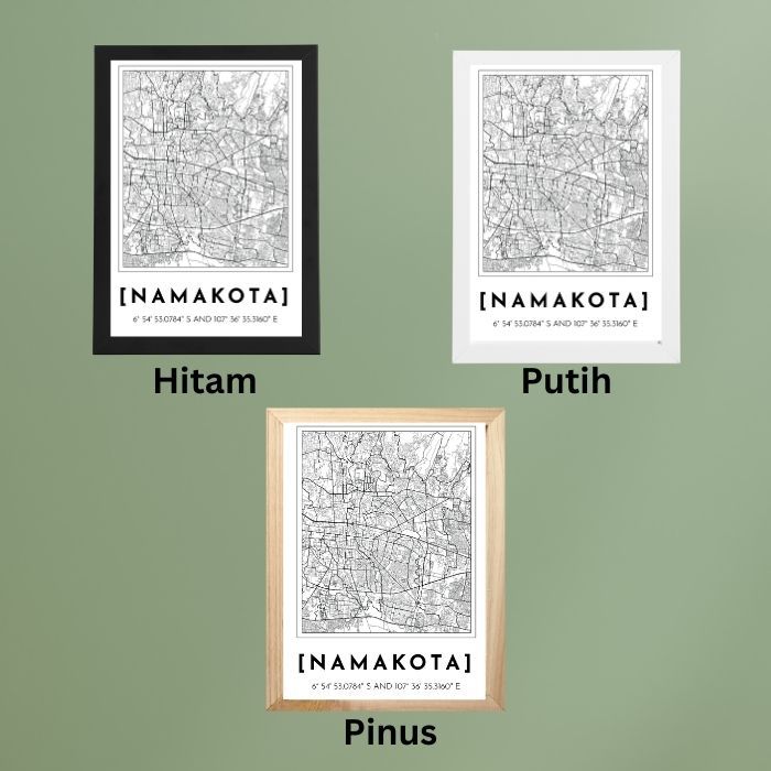 Jual Hiasan Dinding Kota Custom Frame Putih City Maps Poster Ukuran 20 ...