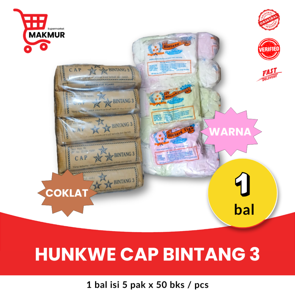 Jual Tepung Hunkwe Cap Bintang 3 (50 PCS) - 1 bal isi 5 pak X 50 bks ...