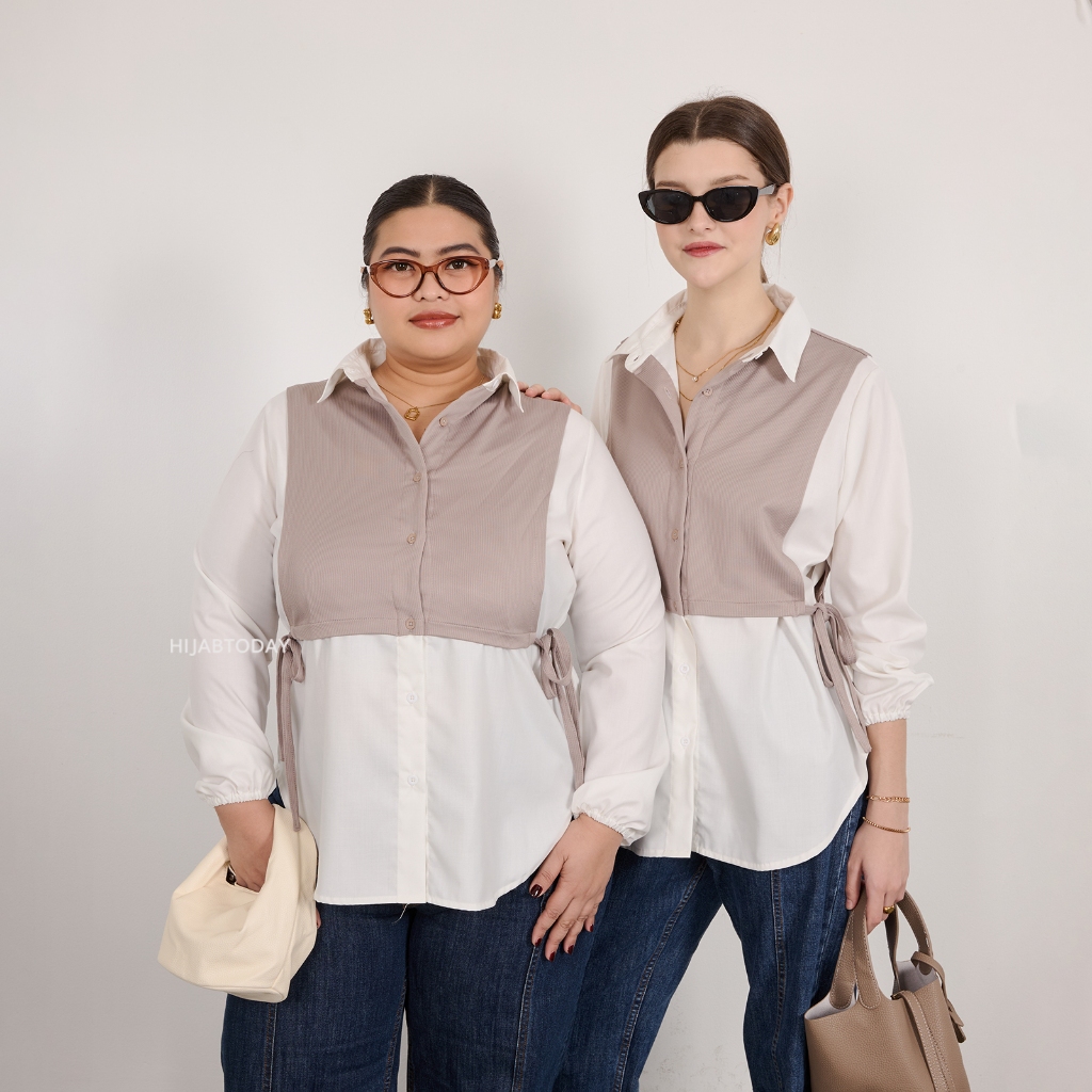 Jual Lula Shirt HT by Fashiontoday - Kemeja Premium Wanita Lengan Panjang Vest Knit Tali Pita ...