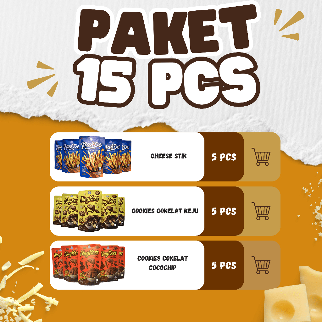 Jual PAKET LENGKAP 15 Pcs, Cheese Stik NakDe, Cookies Coklat Cococips ...