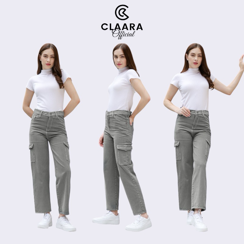 Jual CLAARA - Celana Highwaist Cargo Jeans Wanita Vol. 2 | Shopee Indonesia