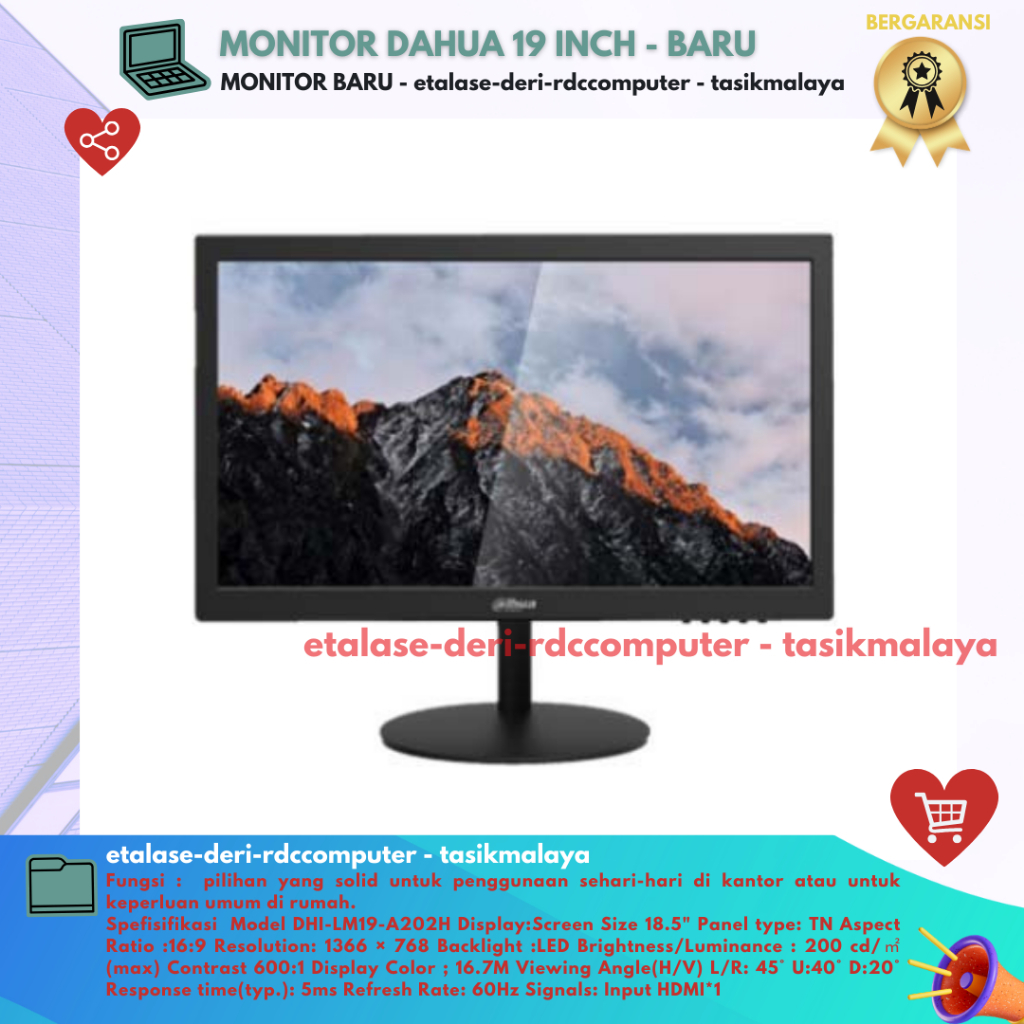 Jual Dahua LM20-A200S 20 inch LED Monitor HD+ VGA HDMI TN 75Hz Speaker ...