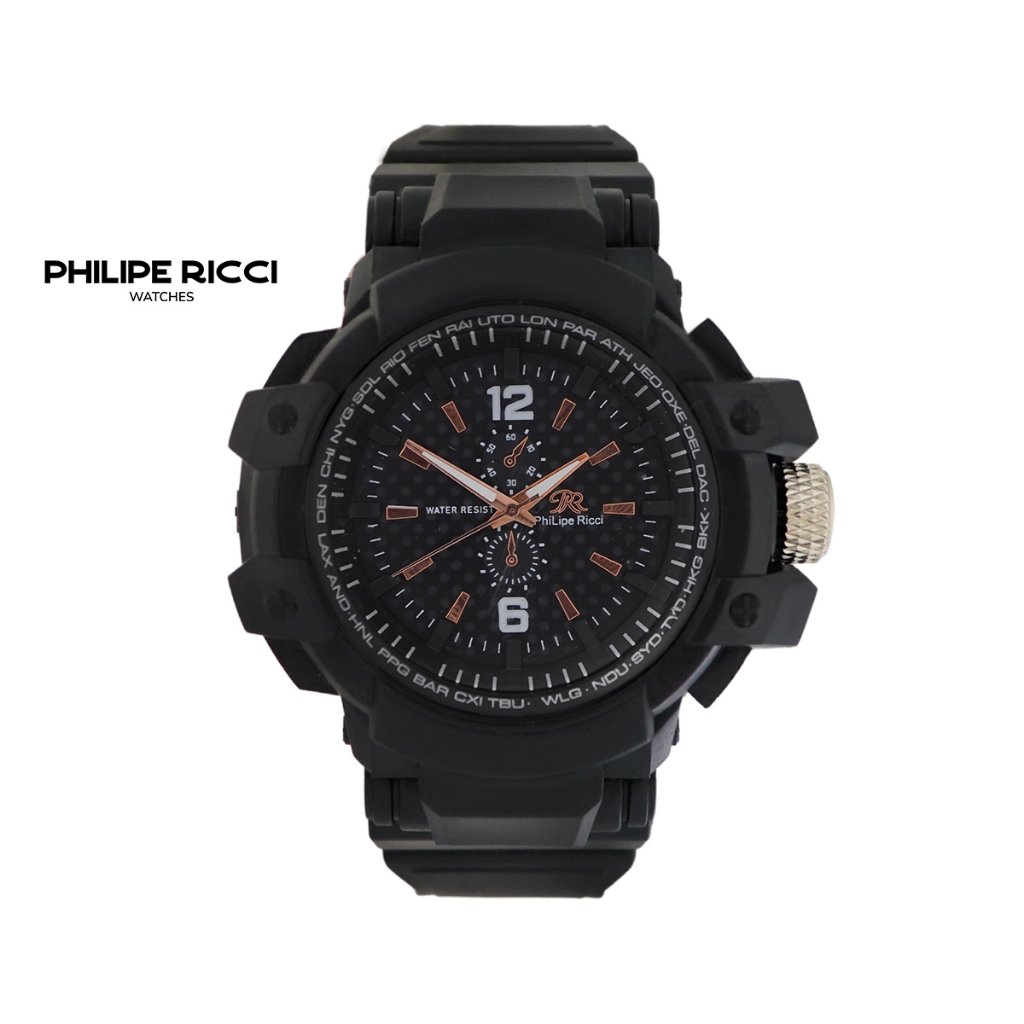 Jual PhiLipe Ricci Jam Tangan Pria Karet Hitam Sporty Keren Terbaru ...