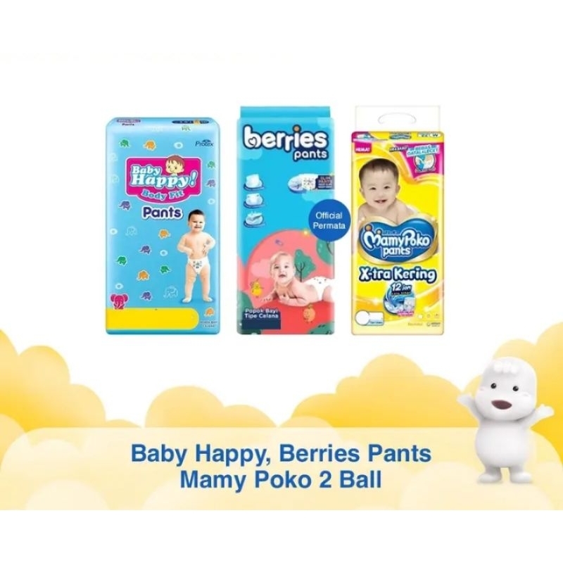 Jual PAKET 1 BALL MamyPoko X-tra Kering S38/M32/L2, Baby Happy, Merries ...