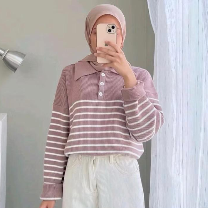 Jual SWEATER RAJUT WANITA KOREAN MOTIF GARIS/DAVINA SWEATER RAJUT ...