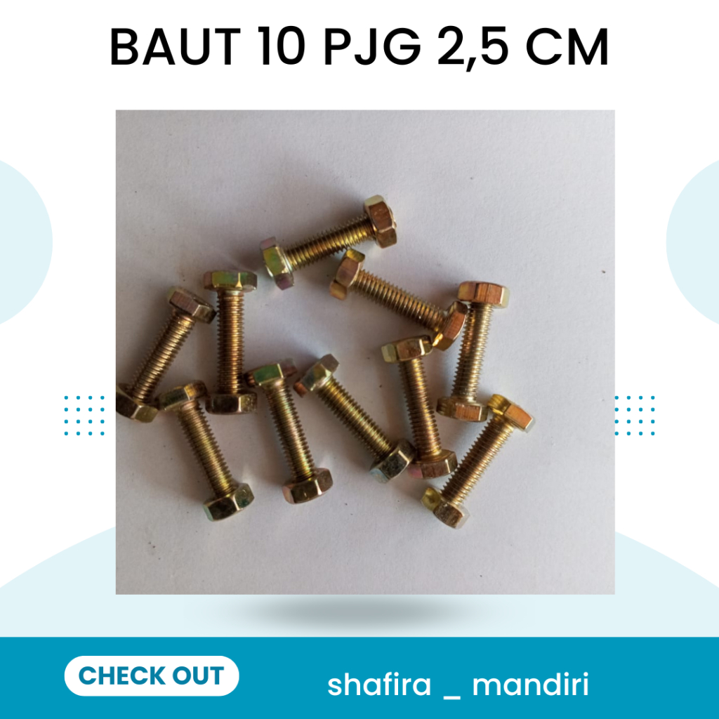 Jual Baut Mur kuning M6 x 25 / Baut 10 dan mur panjang 2,5 cm | Shopee Indonesia