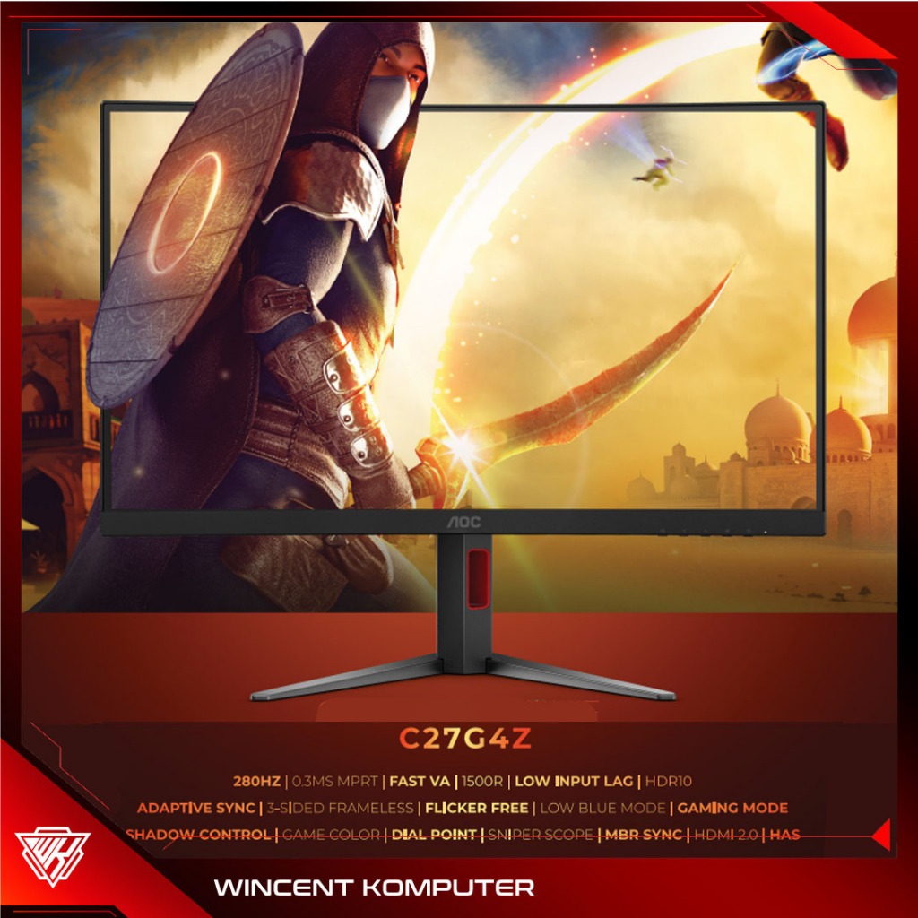 Jual Curved Monitor AOC 27" C27G4Z 0,3ms Fast VA 280Hz Gaming Monitor ...
