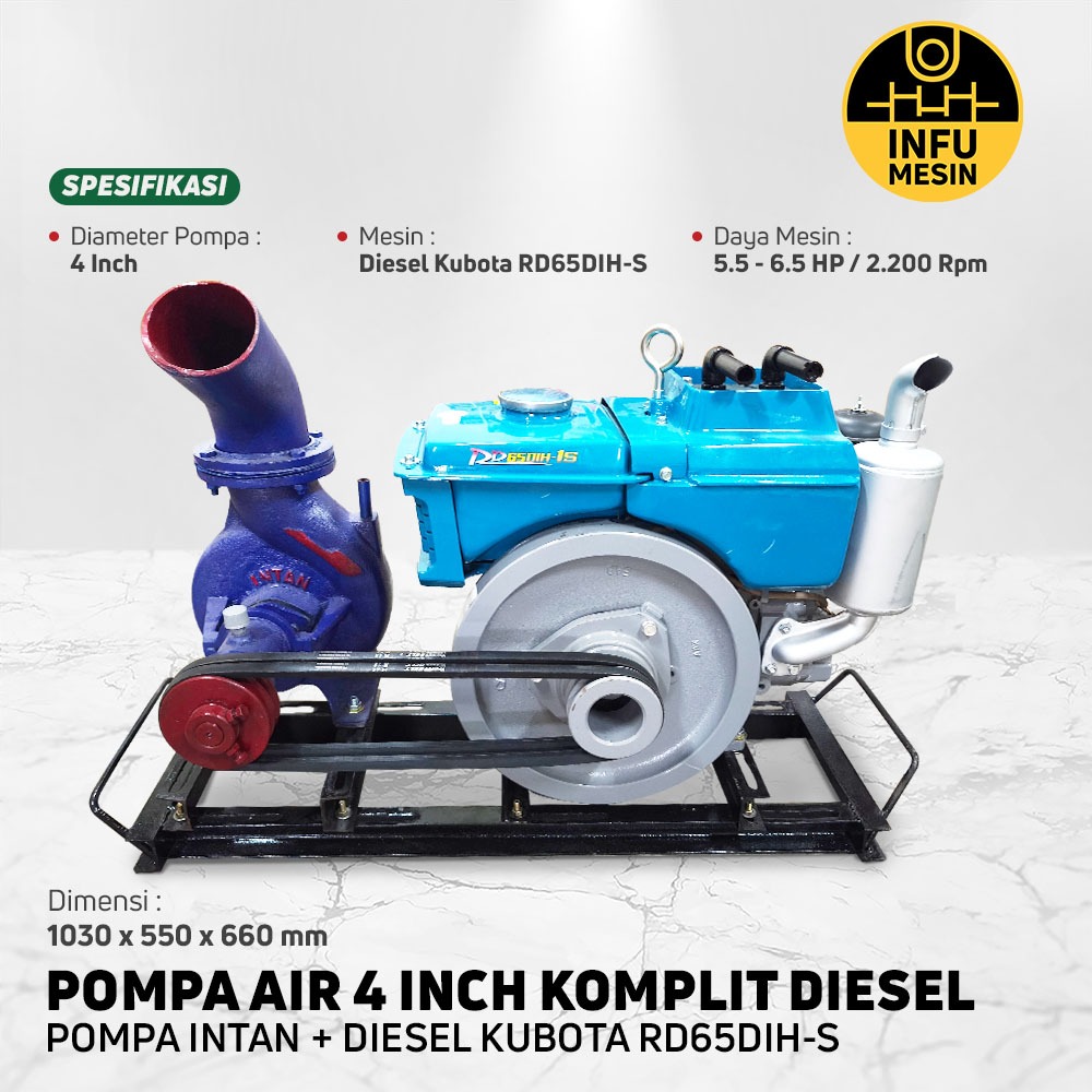Jual POMPA AIR IRIGASI 4 INCH INTAN KOMPLIT DIESEL KUBOTA RD65DIH-S ...