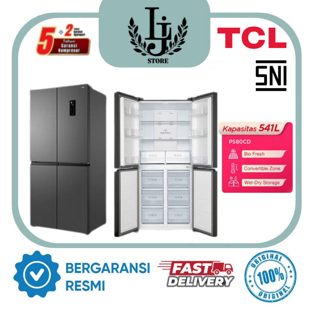 Jual Kulkas TCL Set By Side 4 Pintu P580CD Kulkas 4 Pintu TCL Side By Side TCL | Shopee Indonesia