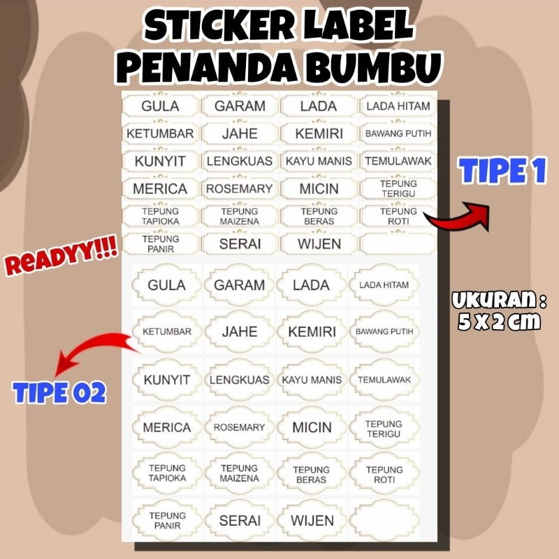 Jual STICKER LABEL BUMBU/PERABOTAN BOTOL BAHAN RESEP Aesthetic ANTI AIR ...