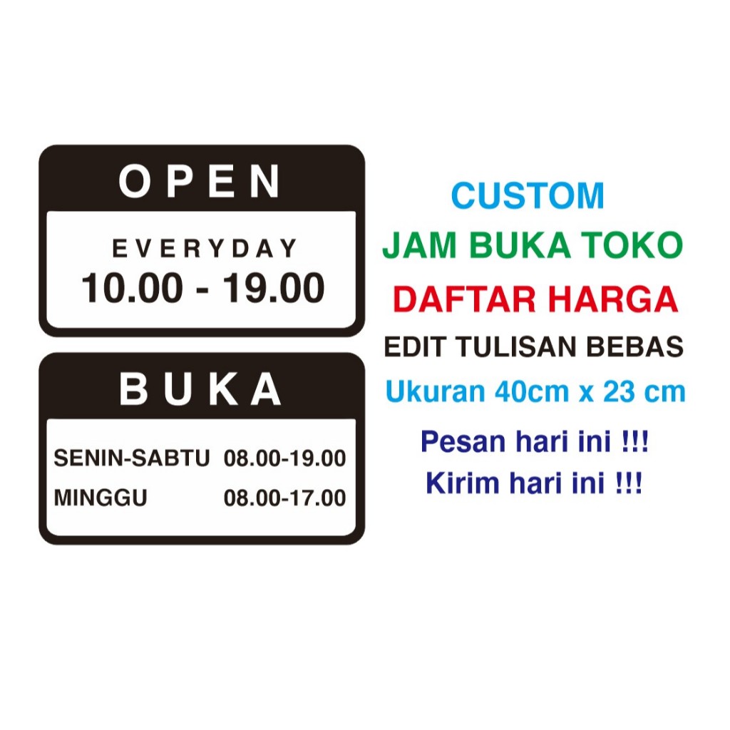 Jual custom stiker open close jam buka toko | Shopee Indonesia