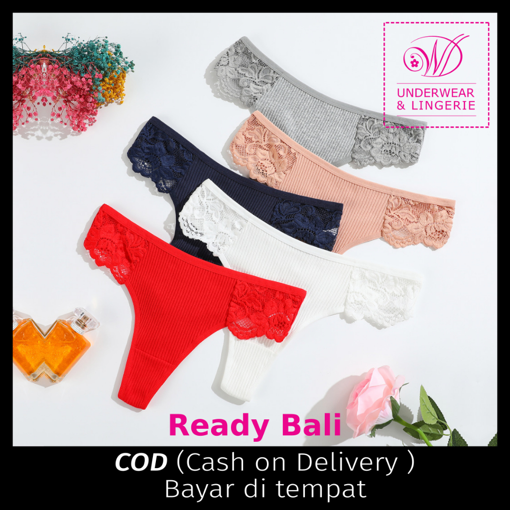 Jual cg43 celana dalam g-string gstring thong bahan katun elastis dengan hiasan renda di ...