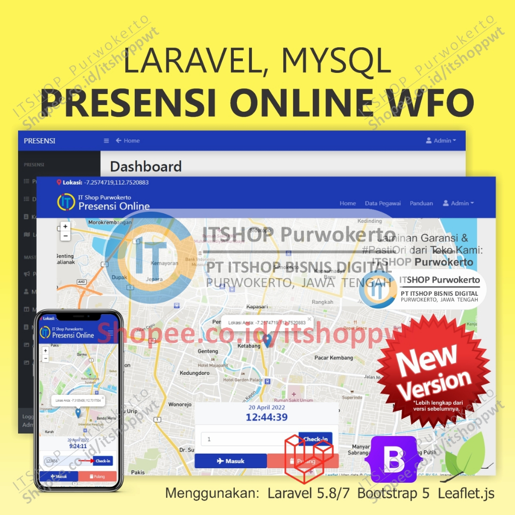 Jual Source Code Aplikasi Web Presensi Online WFO Laravel 7 Fitur Lokasi Maps LeafletJS | Shopee ...