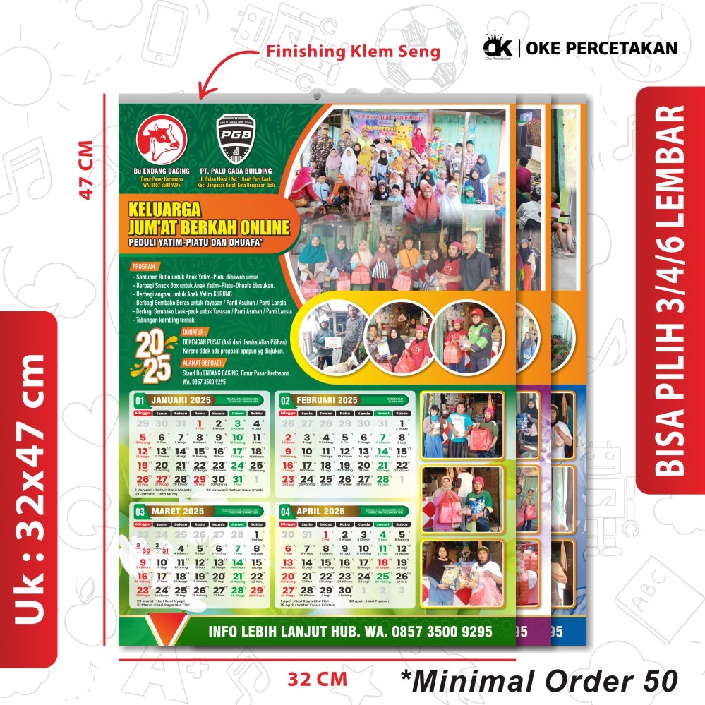 Jual (FINISHING KLEM SENG) | (MINIMAL 50) KALENDER DINDING CUSTOM 2025 ...