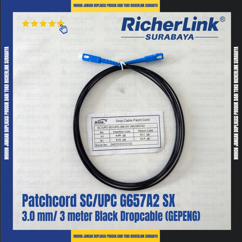Jual Jolink Patchcord SC/UPC G657A2 3 Meter - Drop Cable (GEPENG ...