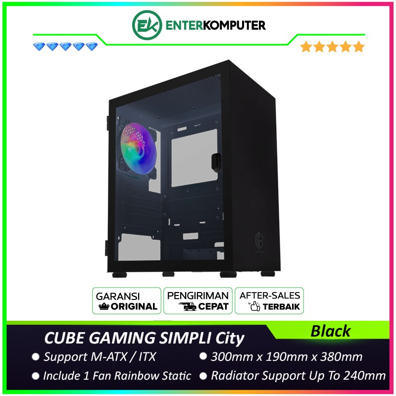 Jual CUBE GAMING SIMPLI City BLACK - mATX Gaming Case - Left Side ...
