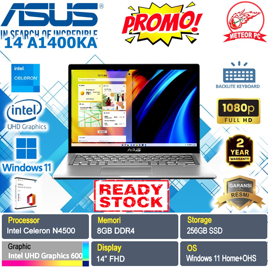 Jual ASUS Vivobook 14 A1400KA FHD424 Celeron N4500 8GB 256GB W11 OHS ...