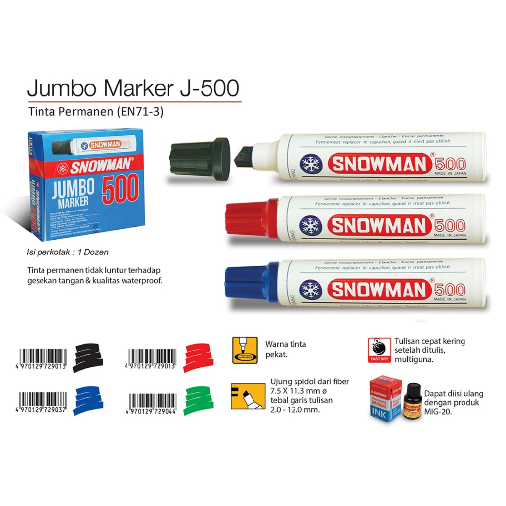 Jual Spidol Permanent Snowman 500 Jumbo Permanent Marker (J-500) (Per ...