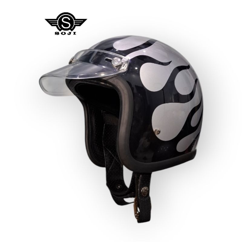 Jual SOJI Helm Slim Head 500tx Flame Api Hitam Pet Slim Japan | Shopee ...