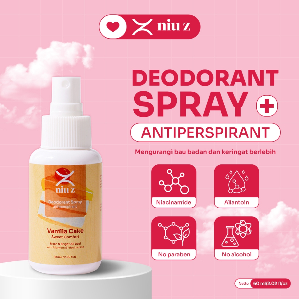 Jual Niu Z Deodorant Spray Antiperspirant Vanilla Cake | Shopee Indonesia