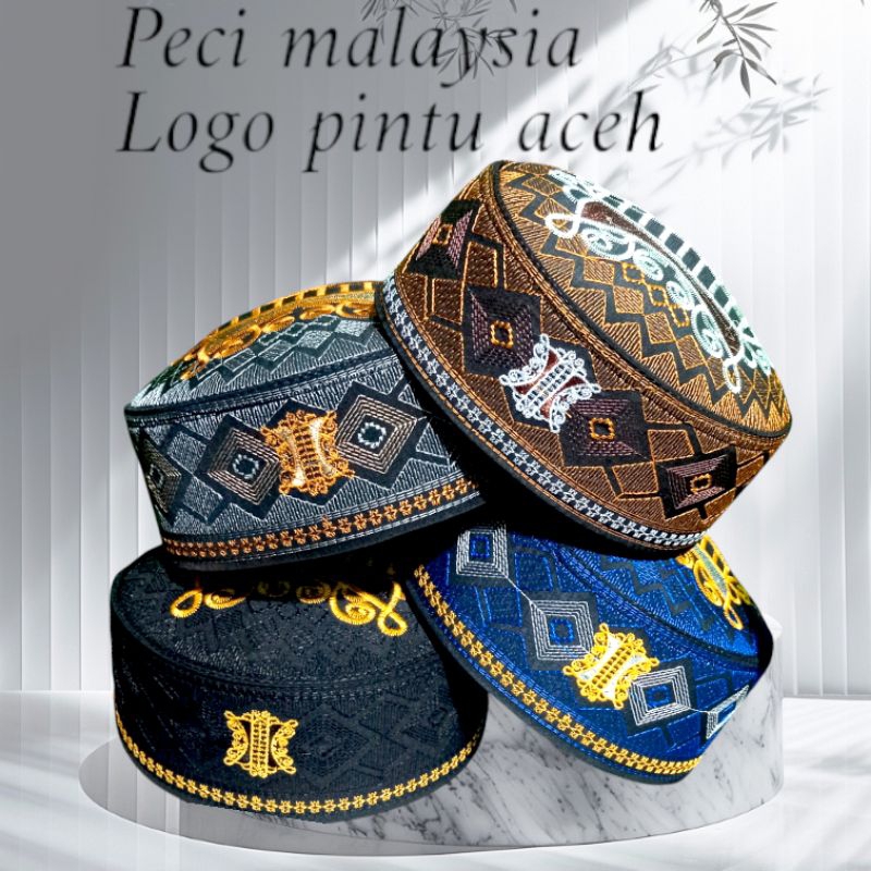 Jual peci malaysia logo pintu aceh motif bordir kopiah muslim peci anak ...