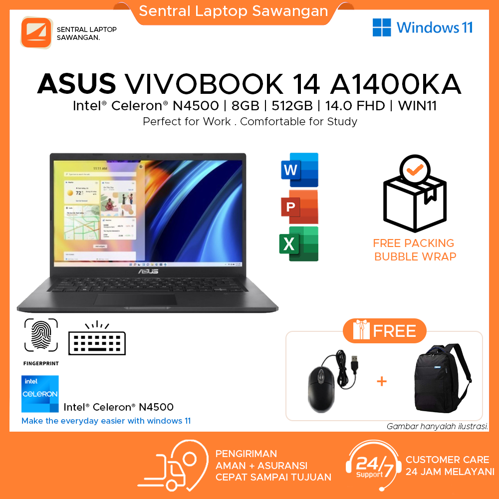 Jual ASUS VIVOBOOK 14 A1400KA FHD4512 INTEL N4500 8GB 512GB SSD 14 FHD ...