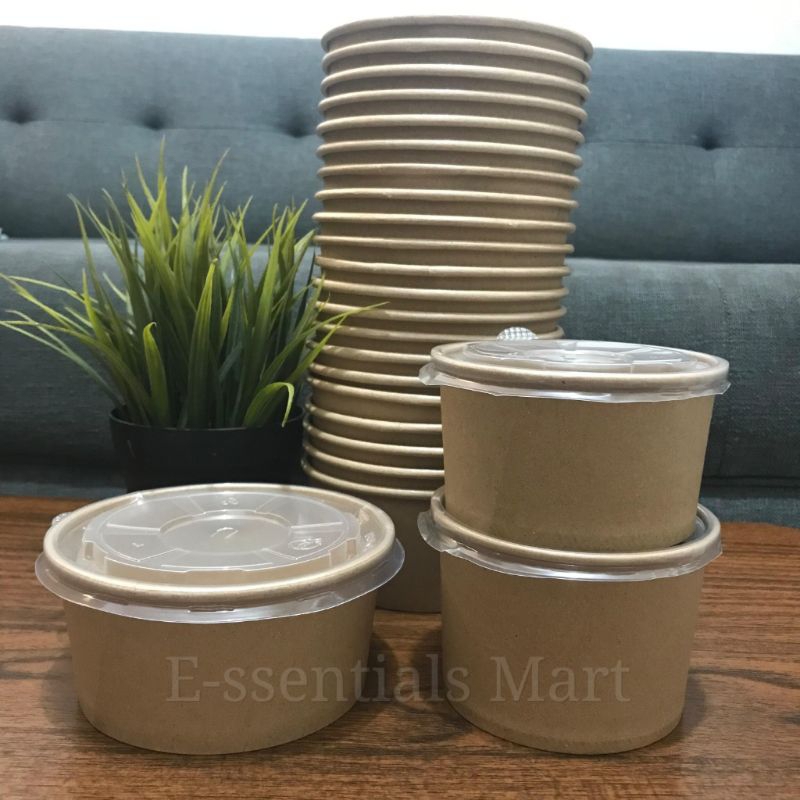 Jual NESTO Paper Rice Bowl Kraft Coklat Laminasi / Mangkok Kertas + Tutup | Shopee Indonesia