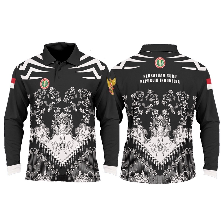 Jual baju polo pria PGRI kaos jersey PGRI batik hitam putih fullprint 3D bisa custom nama ...