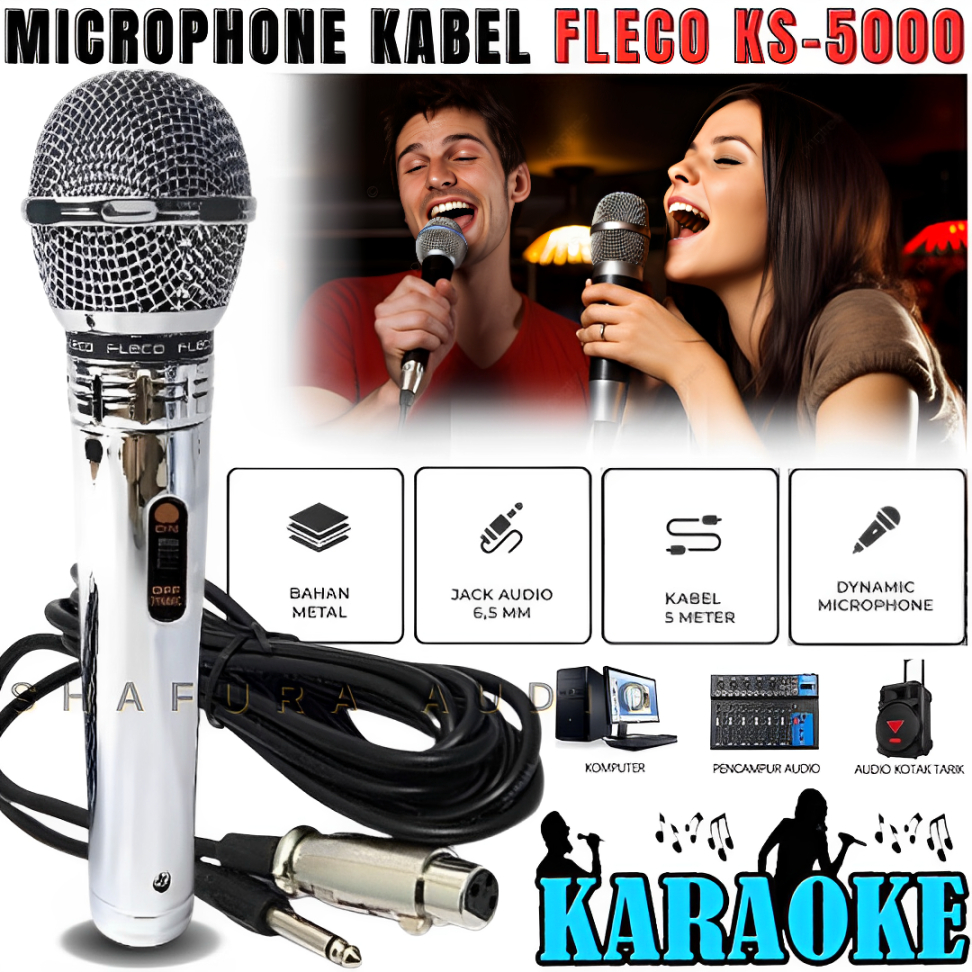 Jual Mic Microphone Kabel Fleco KS-5000 Gold Speaker Colokan Besar 6 ...