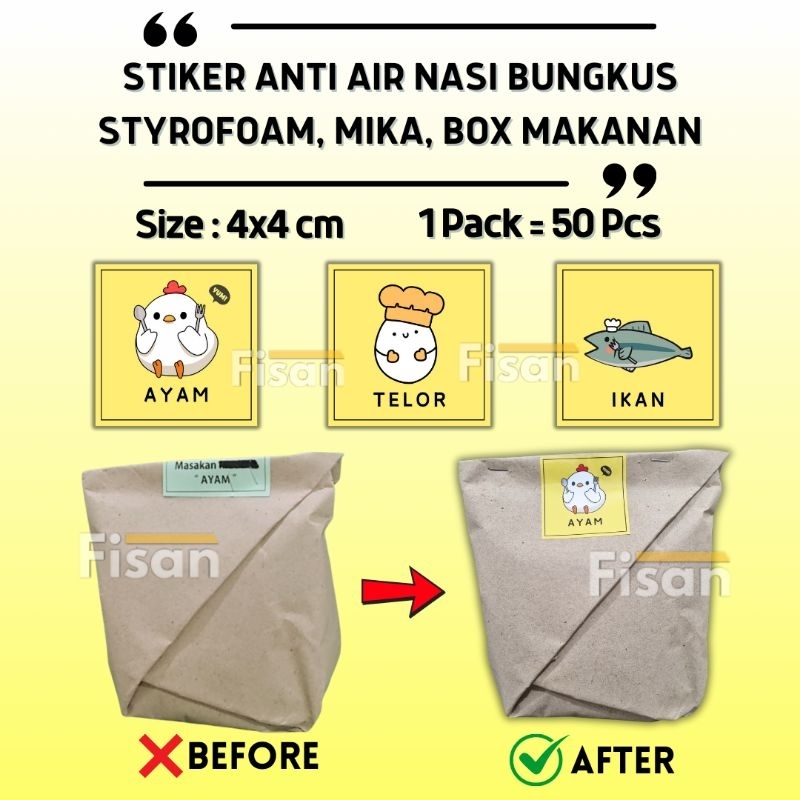 Jual 50 Pcs Stiker Anti Air Nasi Bungkus, Styrofoam, Mika, Box Kotak ...