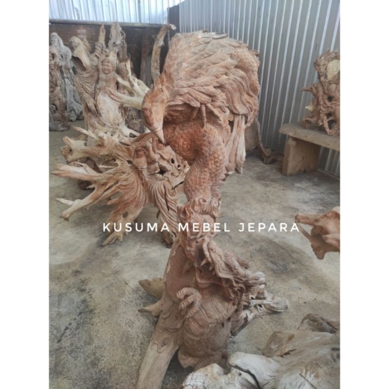 Jual Patung Burung Merak Naga 3 Dimensi Akar Kayu Jati Erosi (Panjang ...