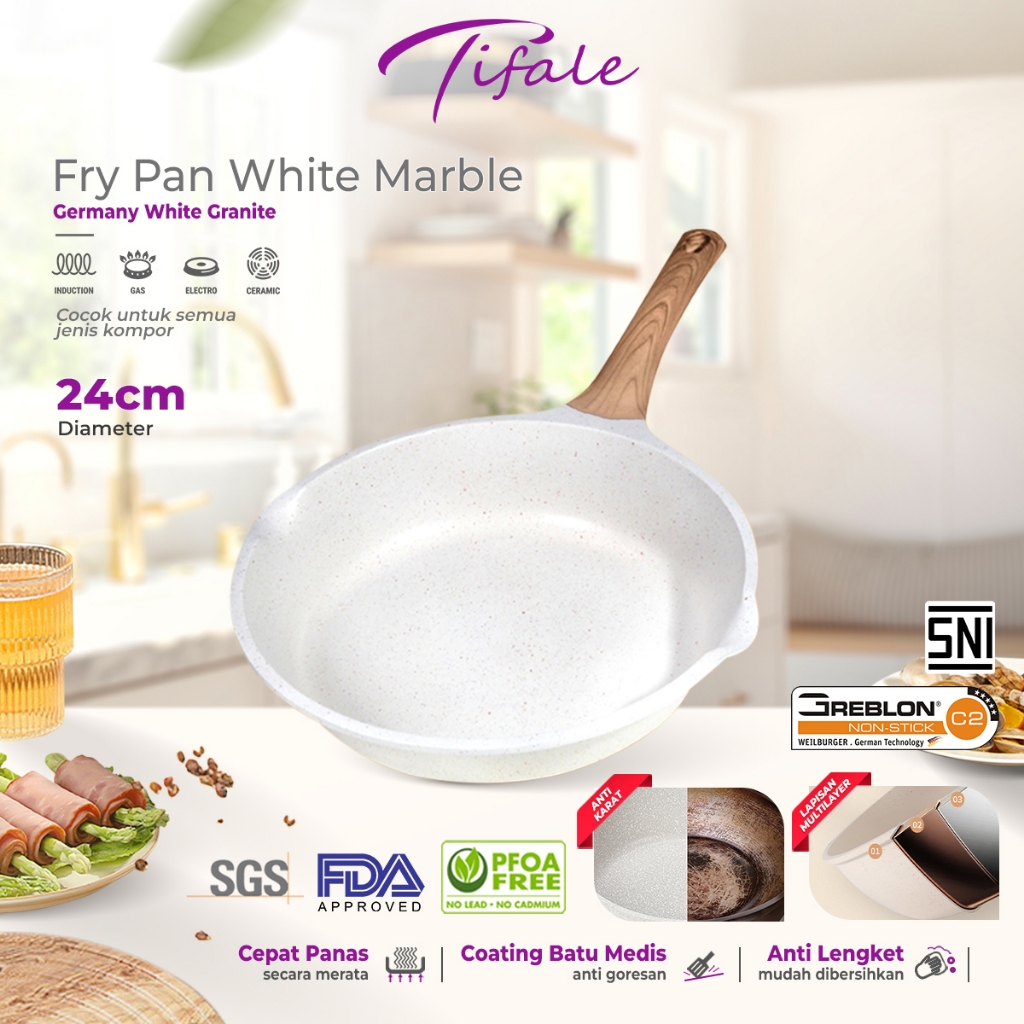 Jual Tifale by Hongzhuo Frypan 24 CM White Granit Fry Pan Peralatan Masak Dapur Anit Lengket ...