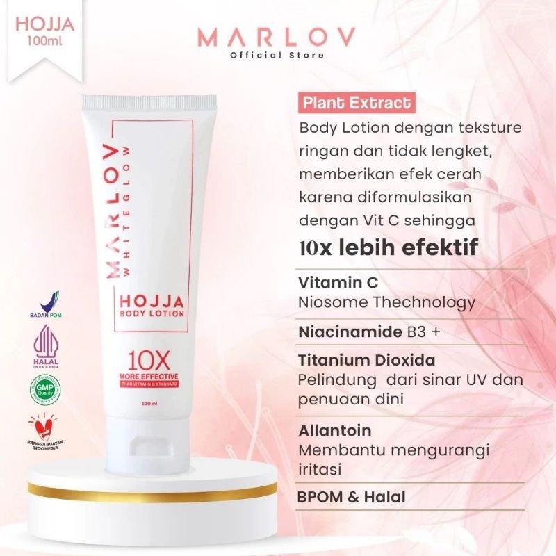 Jual MARLOV Body Lotion White Glow Series HOJJA 100ml - Niacinamide, Tittanium Dioxida, dan ...