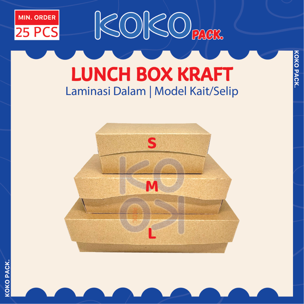 Jual Paper Lunch Box Kraft Laminasi Dalam uk. S , M , L Model Selip ...