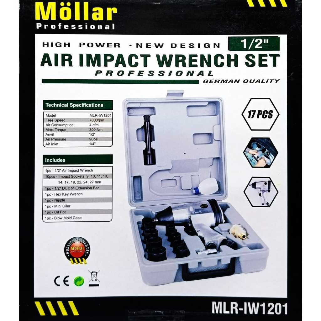 Jual Bor Air Impact Wrench Mollar Set 1/2" Alat Pembuka Baut Roda Angin ...