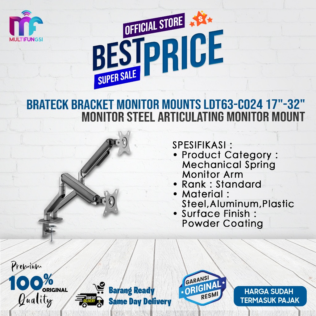 Jual Brateck Bracket Monitor Mounts LDT63-C024 17"-32" Single-Monitor ...
