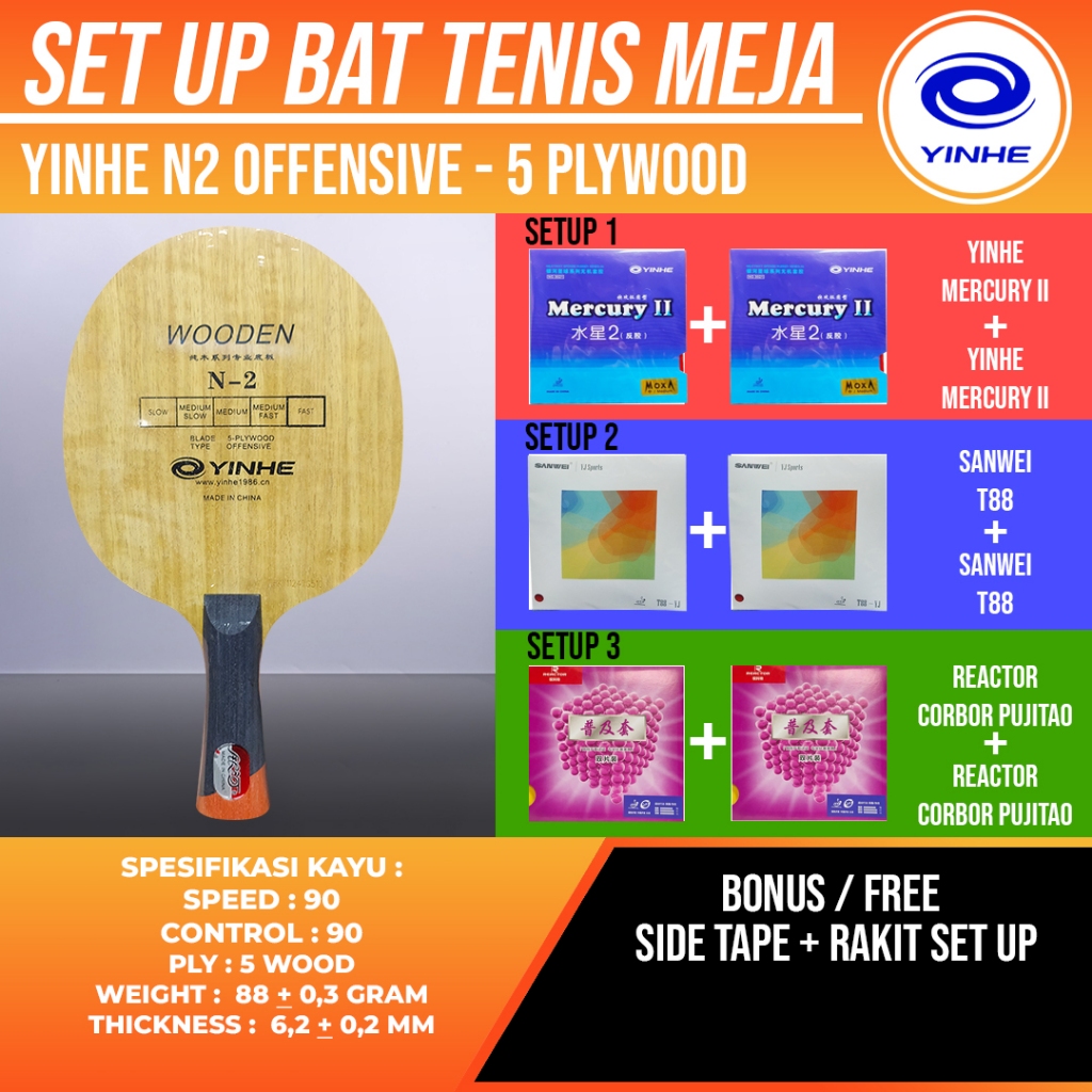 Jual Paket Bat Pingpong Rakitan Yinhe N2 Offensive 5 Ply Wood Yinhe ...