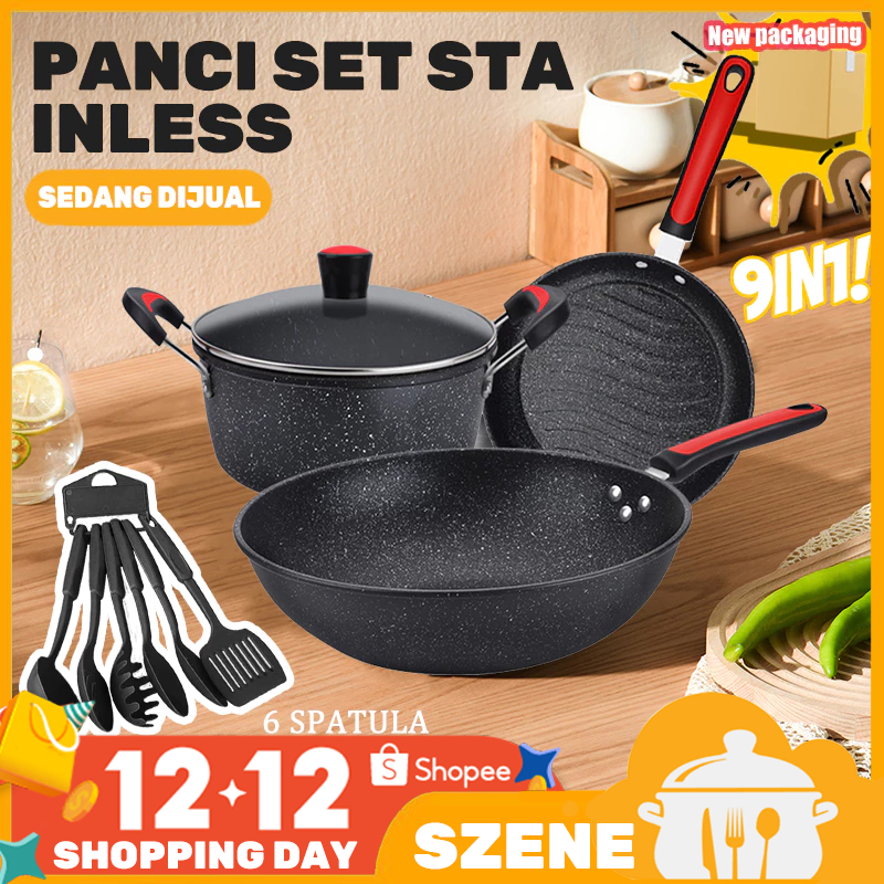 Jual Panci Wajan Teflon Set Panci Teflon Penggorengan Set 3 Pcs Pans Pots | Shopee Indonesia