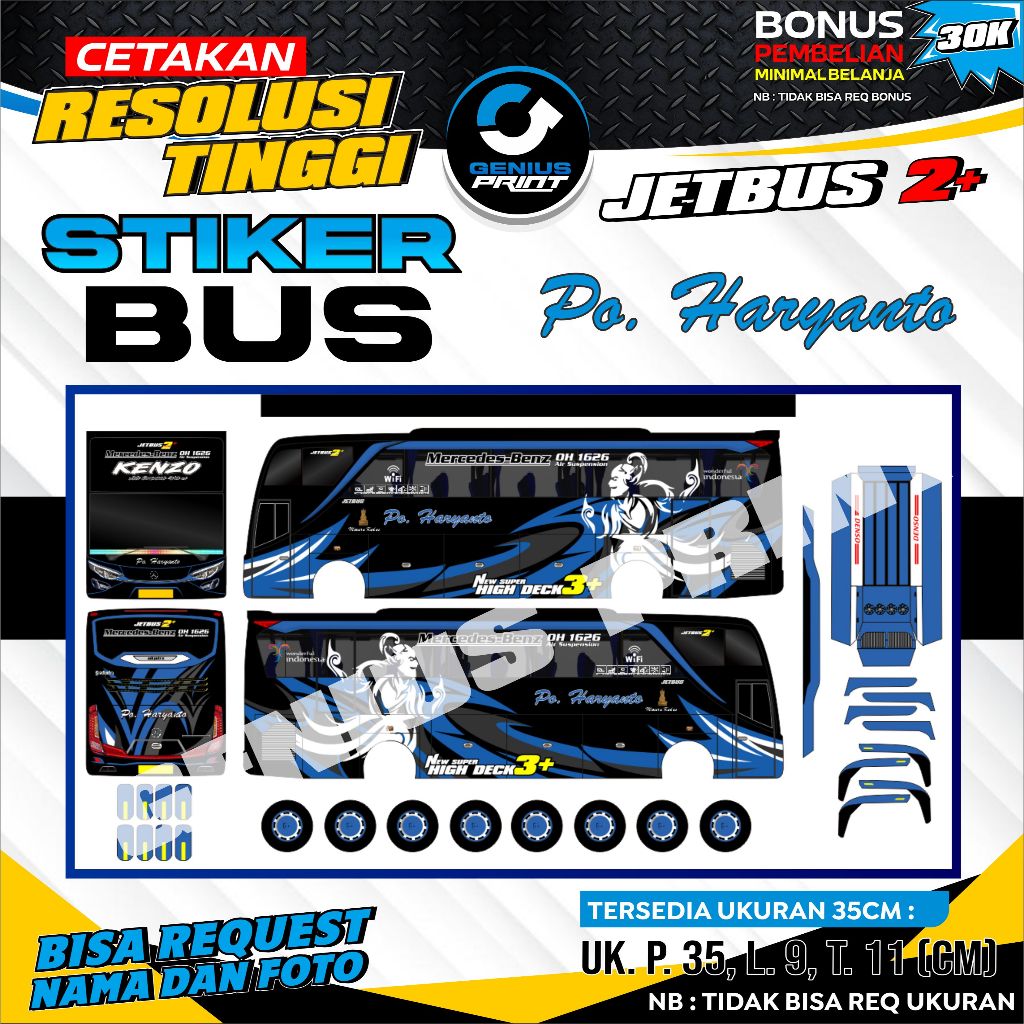 Jual STIKER MINIATUR BUS JETBUS 2+ PO. HARYANTO #1 UKURAN 35CM | Shopee ...