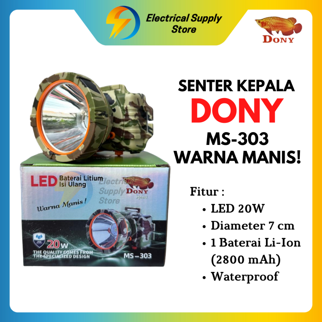 Jual SENTER KEPALA DONY MS-303 WARNA MANIS MODEL ARMY | LED 20W | SUPER TERANG | CAHAYA PUTIH ...