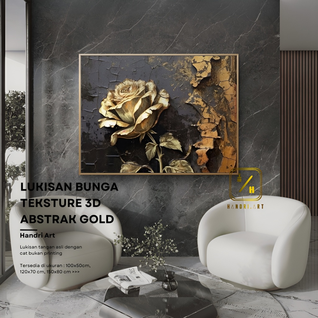 Jual Lukisan Abstrak Bunga Black Gold Mewah| Lukisan Buatan Tangan Asli ...