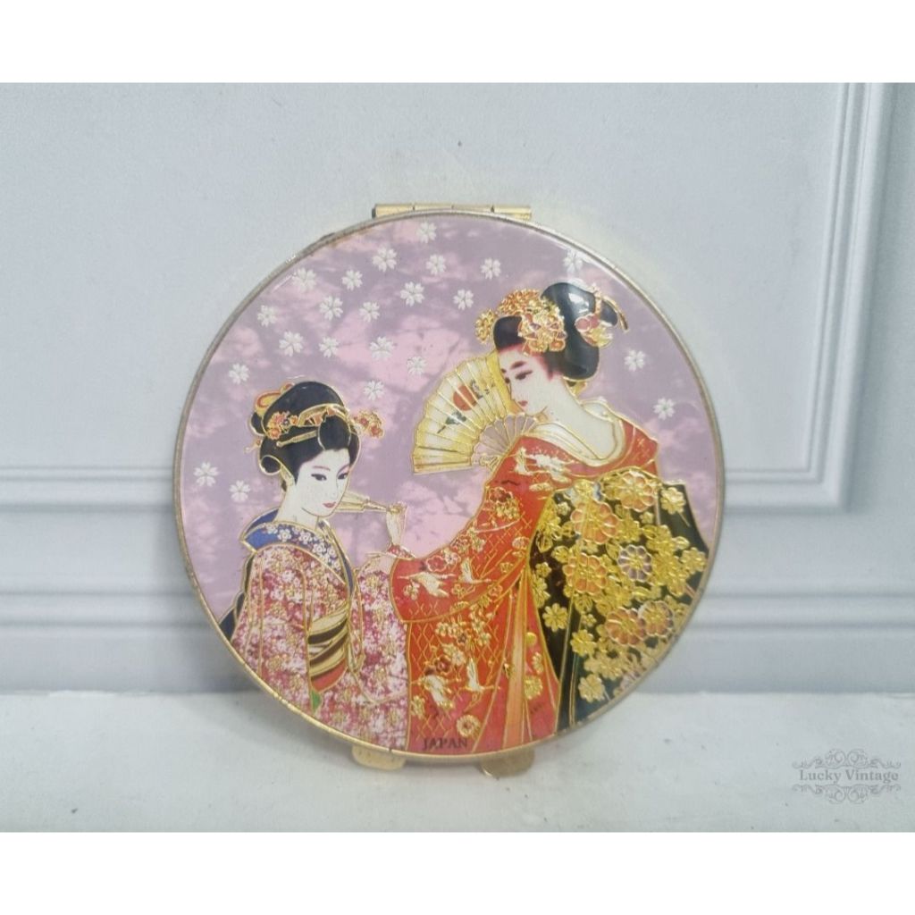 Jual Vintage Japanese girl Geisha mirror compact Enamel oriental asian ...