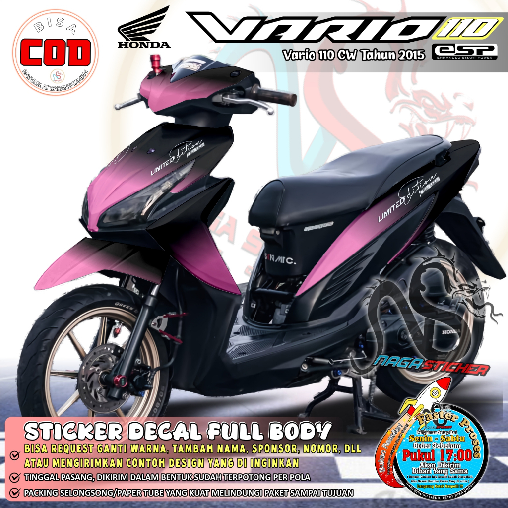 Jual Bisa COD Decal Sticker Full Body Honda Vario CW 110 Fi Motif Black ...