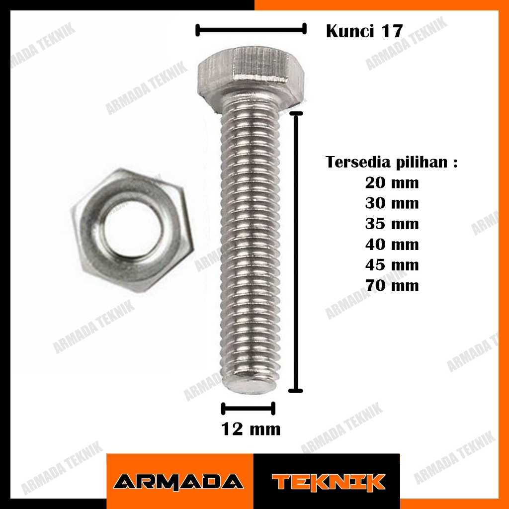 Jual Baut Mur Siku Rak Hexagon Putih BMP Hex M12 20-70 Kunci 17 Galvanis | Shopee Indonesia