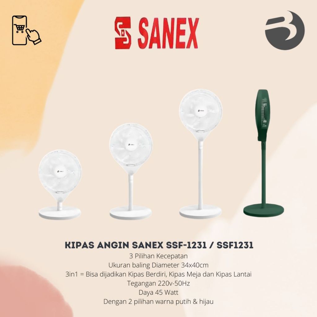 Jual Kipas Angin Sanex SSF-1231 / SSF1231 Ukuran 12 Inch 3in1 Stand Fan ...