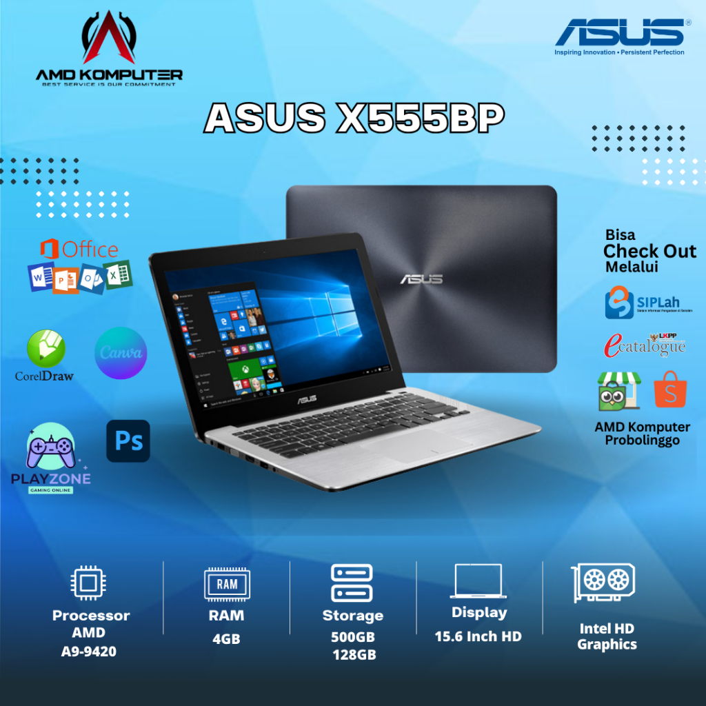 Jual ASUS X555BP AMD A9-9420/4GB/128GB/500GB/15.6INCH FHD | Shopee ...