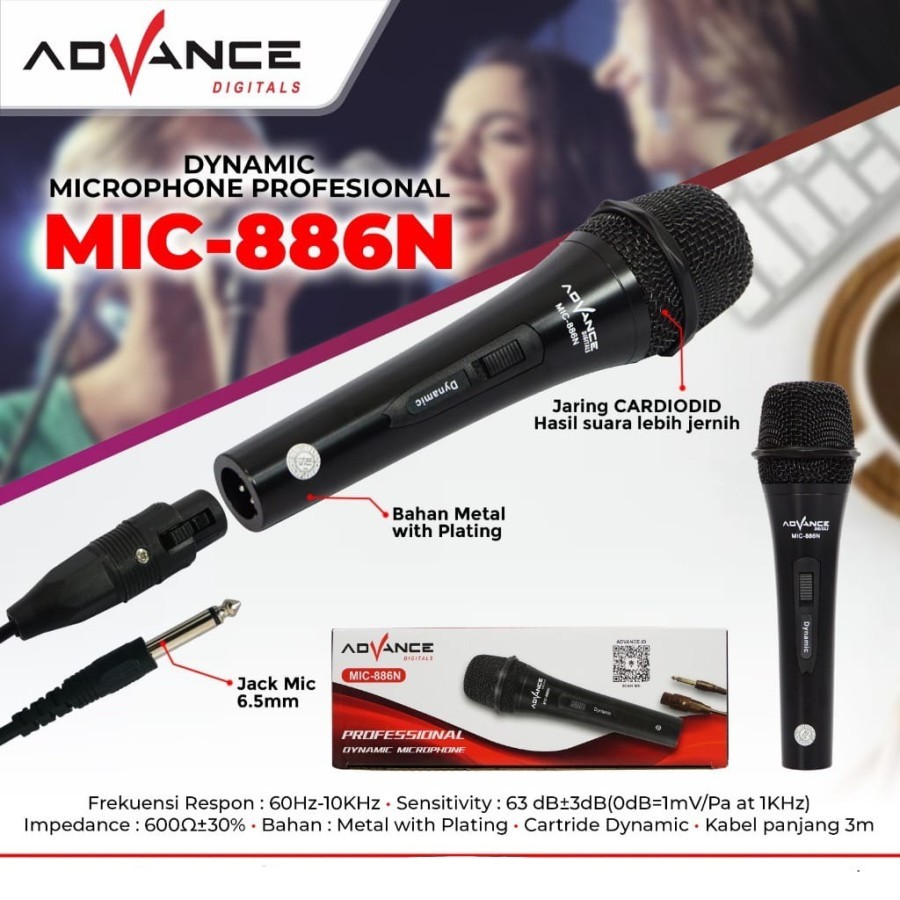 Jual Advance MIC-886 Single Profesional Dynamic Microphone Speaker Mic ...